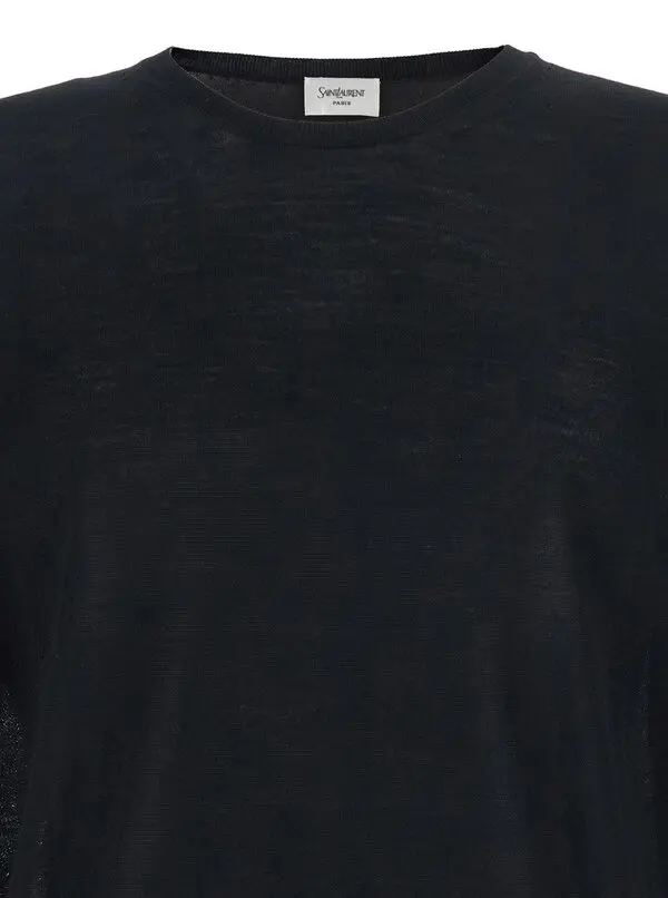 Saint Laurent Crewneck Cashmere Sweater With Cassandre Detail - Black