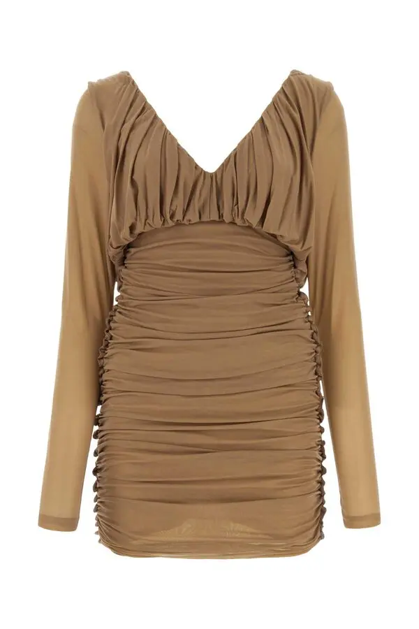 Saint Laurent Ruched Jersey Mini Dress - Brown