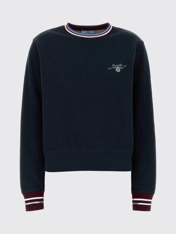 Prada Crewneck Sweatshirt With Striped Ribbing