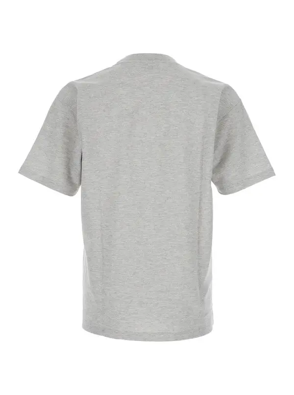 Saint Laurent Crew Neck T-shirt With Cassandre Embroidery In Grey Cotton For - Gray