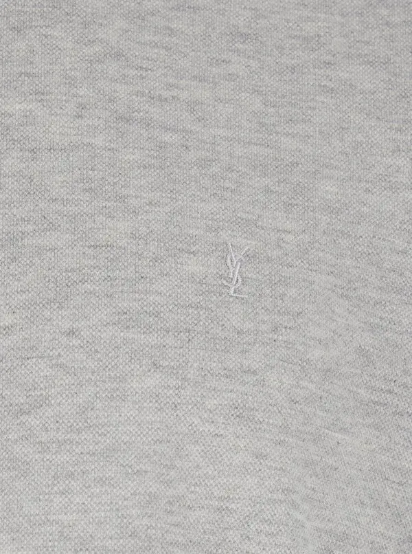 Saint Laurent Crew Neck T-shirt With Cassandre Embroidery In Grey Cotton For - Gray