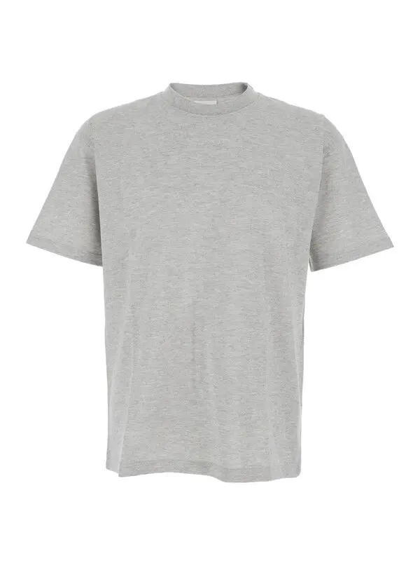 Saint Laurent Crew Neck T-shirt With Cassandre Embroidery In Grey Cotton For - Gray