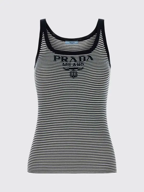 Prada Striped Ribbed Tank Top With Logo Detail - Blue