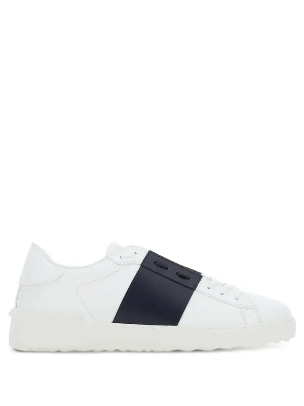 Valentino Garavani Open Leather Sneakers With Contrast Band And Stud Details - White