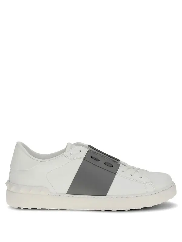 Valentino Garavani Open Leather Sneakers With Contrast Band And Stud Details - White