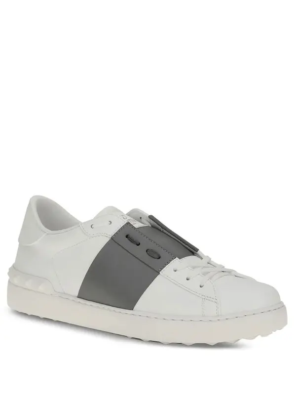 Valentino Garavani Open Leather Sneakers With Contrast Band And Stud Details - White