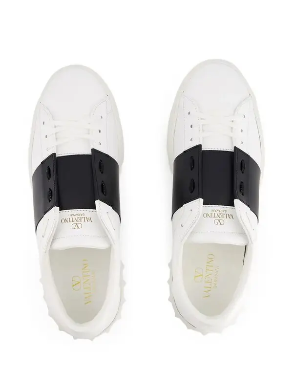 Valentino Garavani Open Leather Sneakers With Contrast Band And Stud Details - White