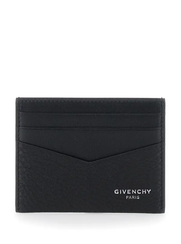 Givenchy Black Card Holder With V Detail And Lettering Logo On Front In Leather For - Multicolor