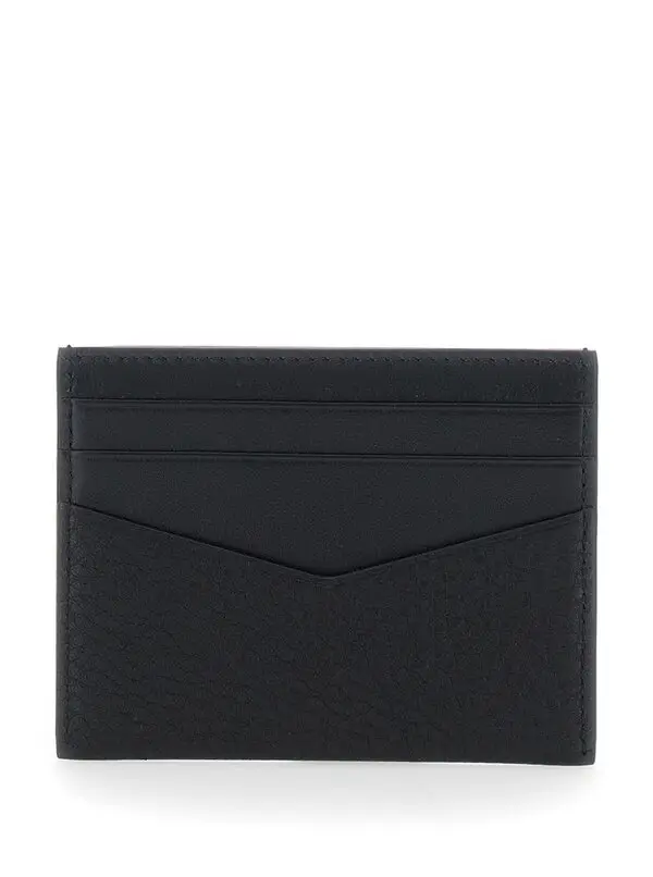 Givenchy Black Card Holder With V Detail And Lettering Logo On Front In Leather For - Multicolor