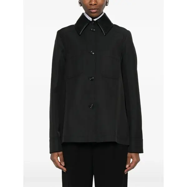 Sportmax Cotton Blend Oversized Jacket With Pleated Hem - Black