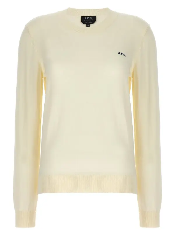 A.p.c. Victoria Crew Neck Sweater With Contrast Logo Embroidery - Cream