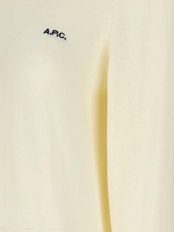 A.p.c. Victoria Crew Neck Sweater With Contrast Logo Embroidery - Cream