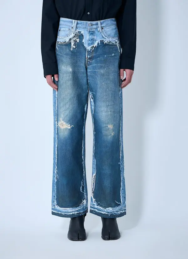 Acne Studios High-rise Wide-leg Distressed Denim Trousers - Blue