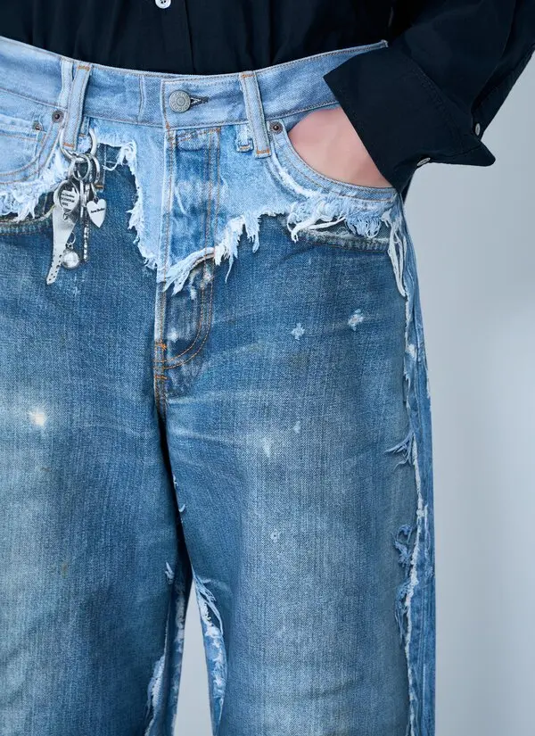 Acne Studios High-rise Wide-leg Distressed Denim Trousers