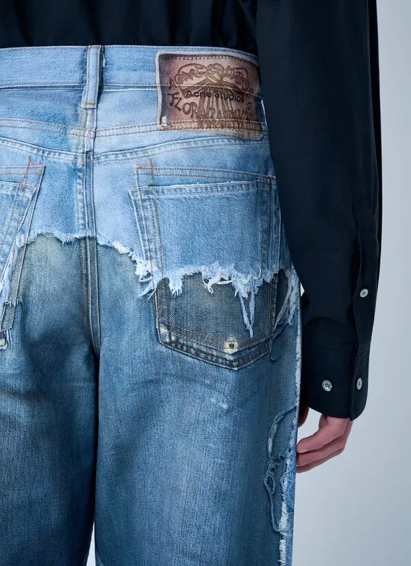 Acne Studios High-rise Wide-leg Distressed Denim Trousers
