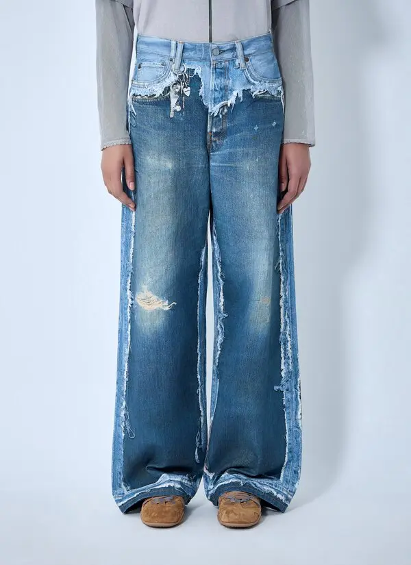 Acne Studios High-rise Wide-leg Distressed Denim Trousers
