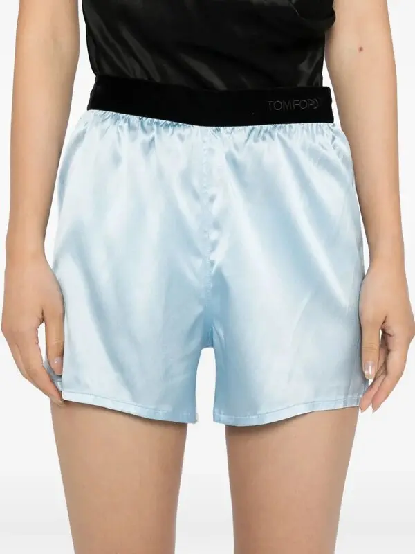 TOM FORD Stretch Silk Satin Shorts - Blue