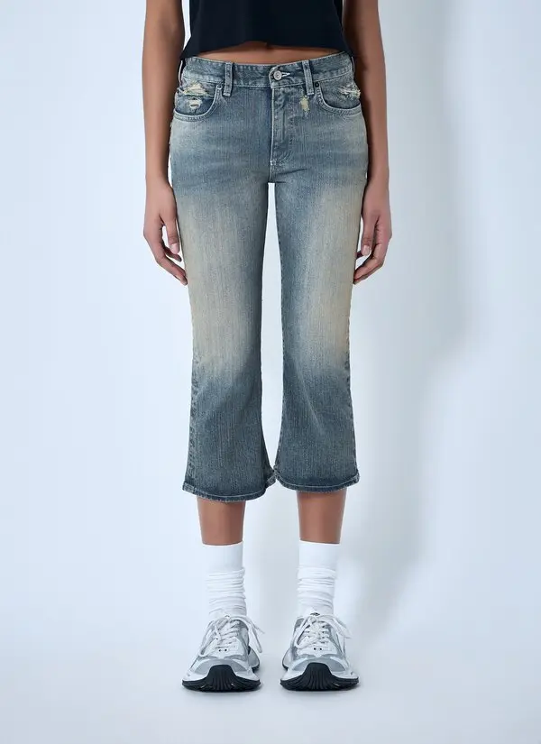 Balenciaga Cropped Distressed Denim Jeans - Blue