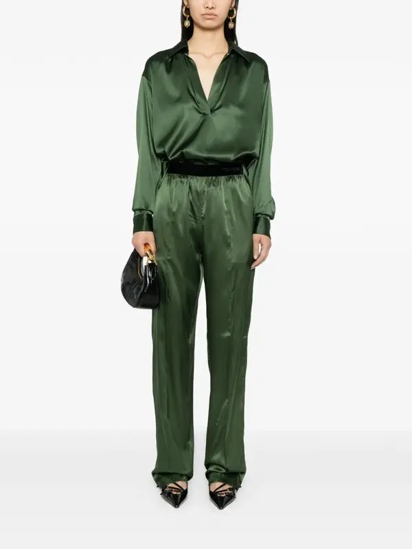 TOM FORD Stretch Silk Satin Polo Shirt With Tonal Embroidered Logo - Green