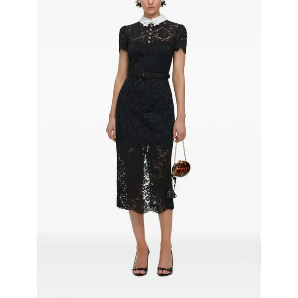 SELF-PORTRAIT Cotton Blend Dress With Ruffle Hem And Bow Detail