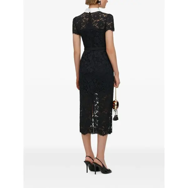 SELF-PORTRAIT Cotton Blend Dress With Ruffle Hem And Bow Detail