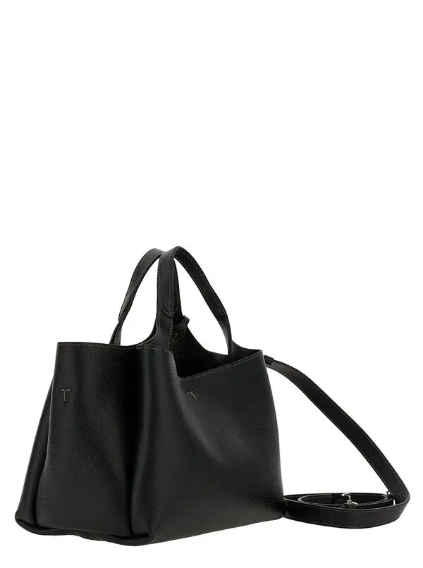 TOD'S Black Leather Handbag With Embossed Logo And T Timeless Pendant - Multicolor