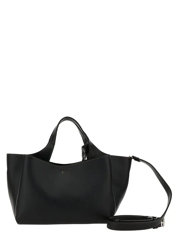 TOD'S Black Leather Handbag With Embossed Logo And T Timeless Pendant - Multicolor
