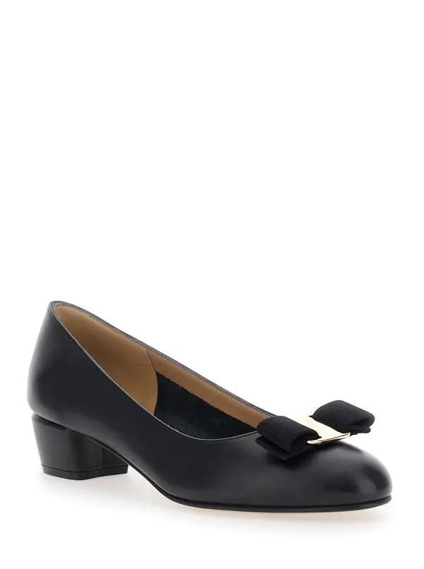 FERRAGAMO Vara Low Block Heel Pumps With Logo Plate