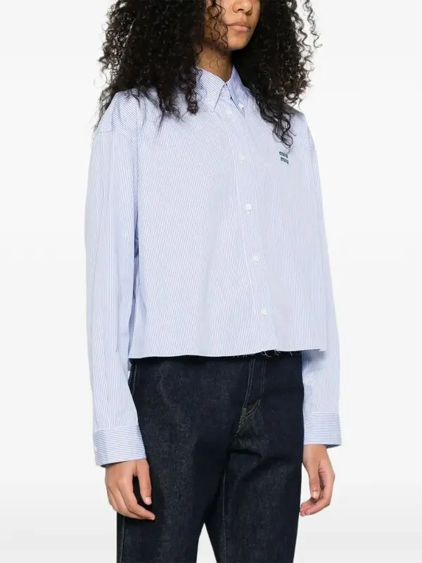 Miu Miu Striped Cropped Cotton Shirt