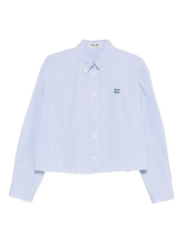 Miu Miu Striped Cropped Cotton Shirt - Blue