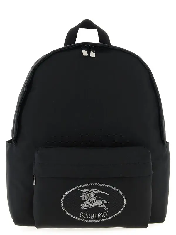 Burberry Orkney Nylon Backpack With Equestrian Knight Design - Black