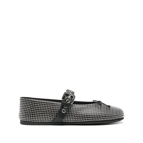 Miu Miu Embellished Calf Leather Ballet Flats With Buckle Strap