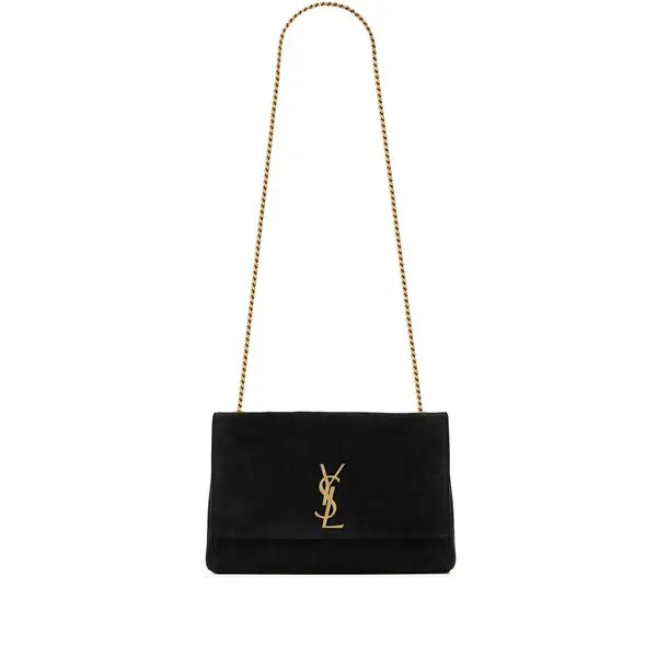 Saint Laurent Calf Leather Shoulder Bag With Gold-tone Logo Plaque - Black