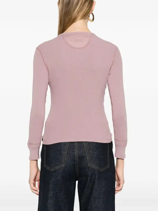 Chloé Fitted Cotton Jersey Henley Shirt - Multicolor