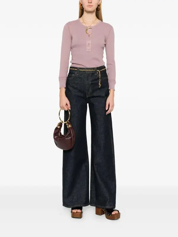 Chloé Fitted Cotton Jersey Henley Shirt - Multicolor