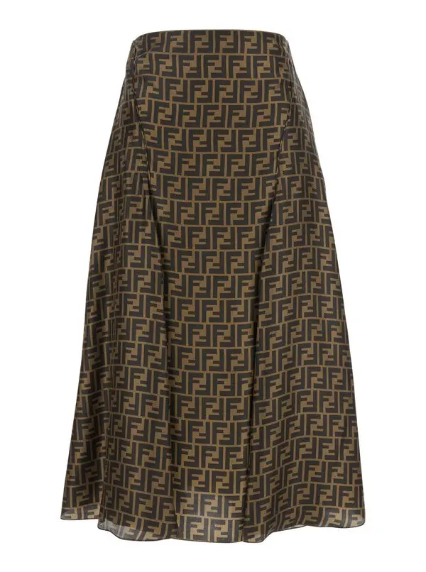 Fendi Midi Flared Skirt With Ff Motif - Multicolor