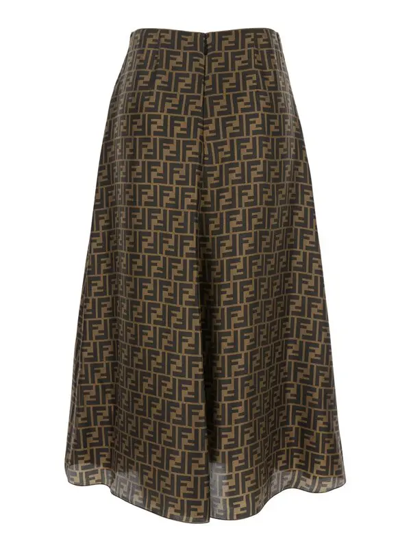 Fendi Midi Flared Skirt With Ff Motif - Multicolor