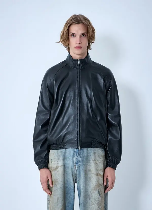 Acne Studios High Collar Leather Zip-up Jacket - Black
