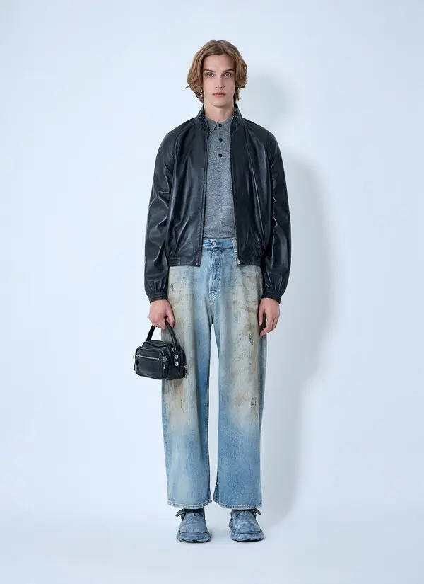 Acne Studios High Collar Leather Zip-up Jacket - Black