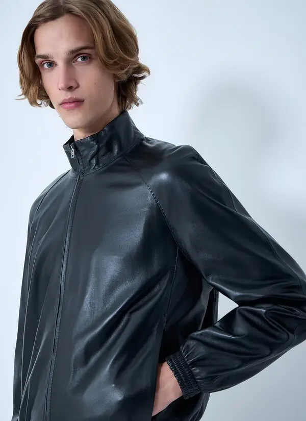 Acne Studios High Collar Leather Zip-up Jacket - Black