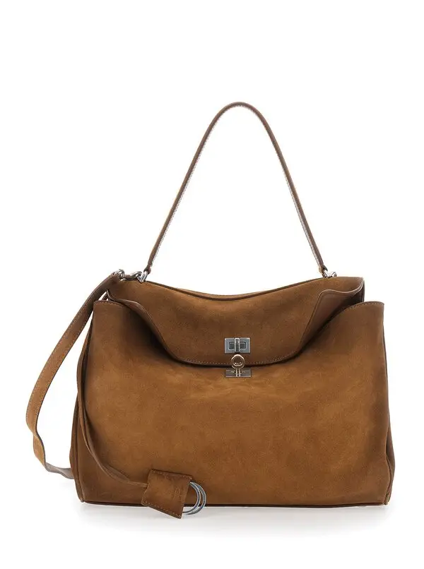 Balenciaga Rodeo Medium Suede Shoulder Bag With Removable Strap - Brown