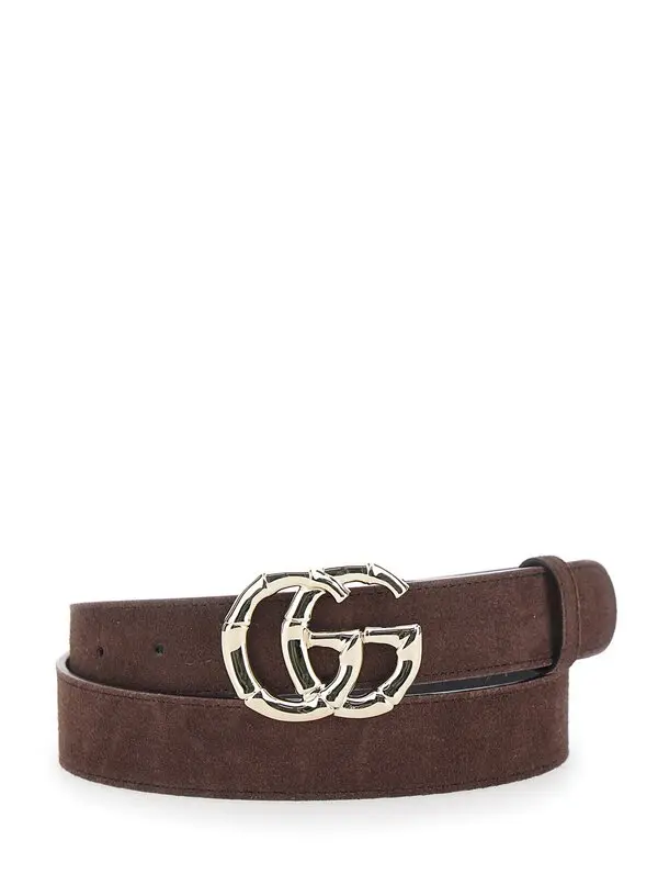 Gucci Suede Leather Belt With Gg Buckle Closure - Brown