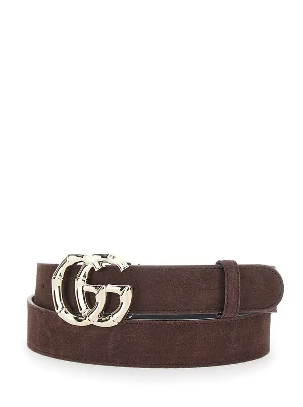 Gucci Suede Leather Belt With Gg Buckle Closure