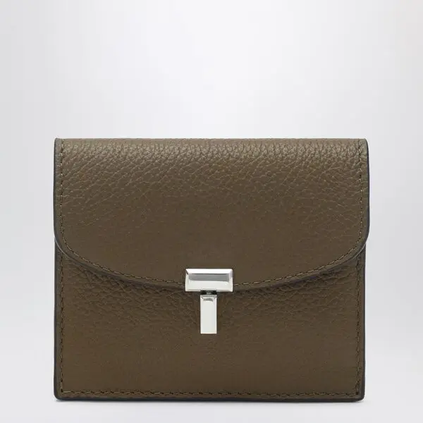 TOTEME Taupe Grained-leather T-lock Card Holder - Gray