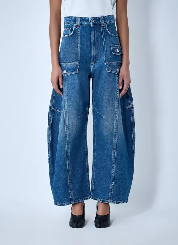 Sportmax High-rise Wide-leg Denim Cargo Trousers - Blue