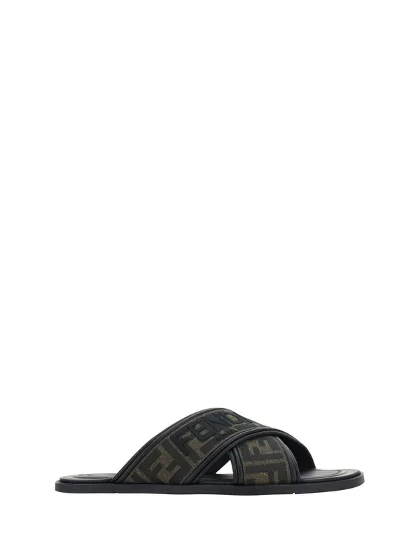 Fendi Ff Logo Criss-cross Leather Flat Sandals