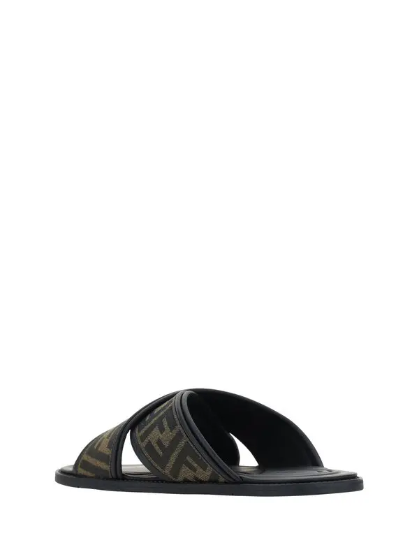 Fendi Ff Logo Criss-cross Leather Flat Sandals