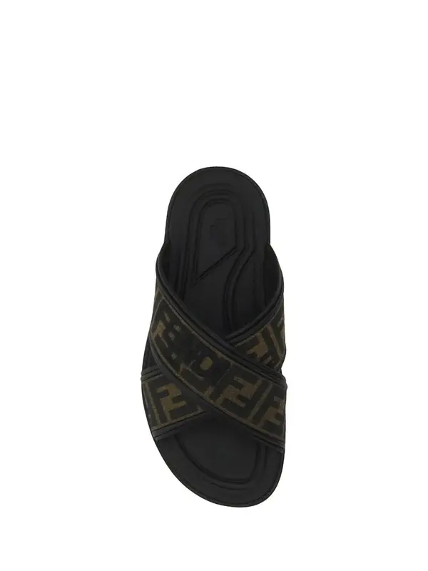 Fendi Ff Logo Criss-cross Leather Flat Sandals