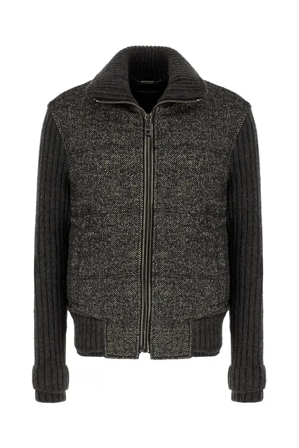Dolce & Gabbana Chevron Pattern Zip-up Jacket With Stand Collar