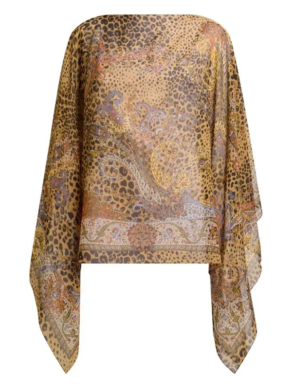 Etro Silk Poncho Top With Paisley And Animal Print - Multicolor